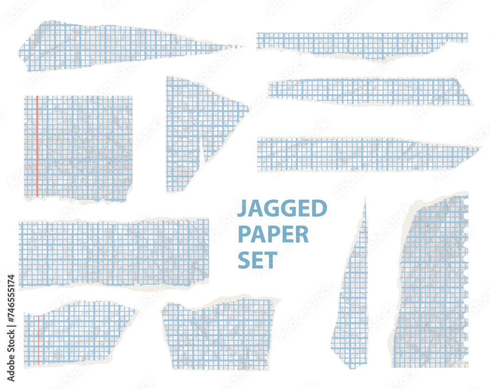 Torn ripped notebook papers, Cut sheets with square grid, cutout ...