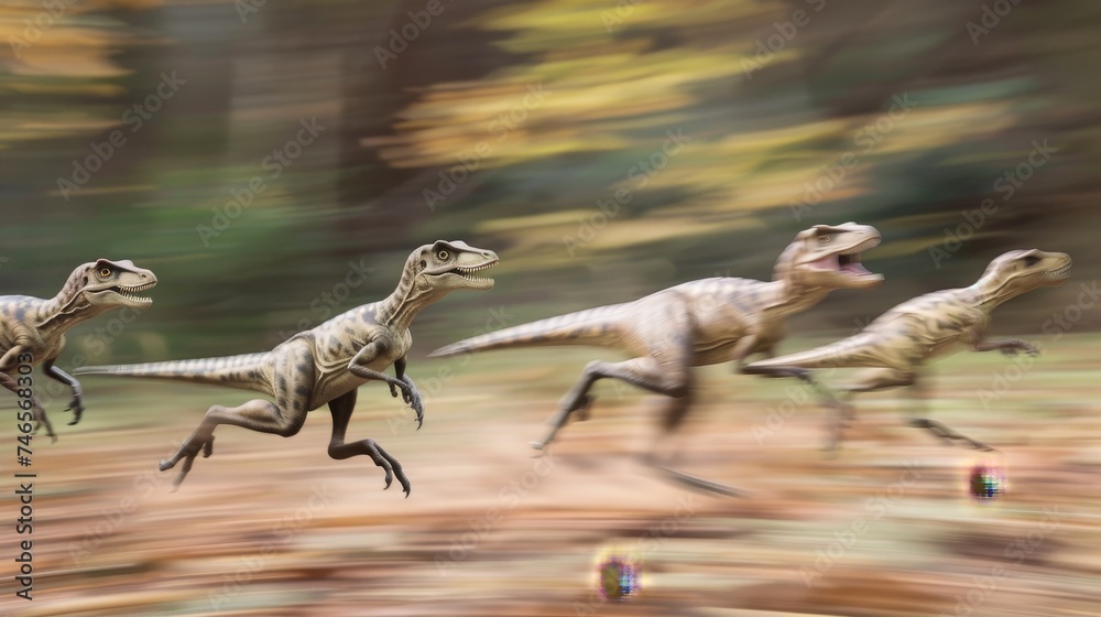 velociraptors running really fast in the jurssic jungle Stock Photo ...
