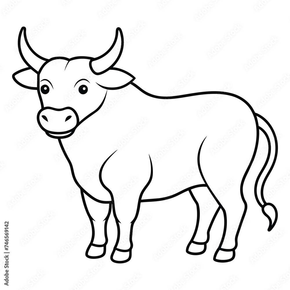 Bull Coloring Page For Kids Stock Vector | Adobe Stock