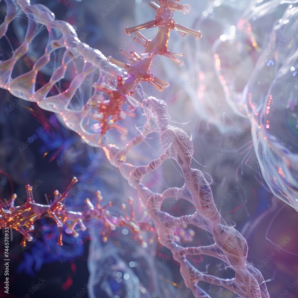 An animation of DNA strands weaving through an abstract semi ...