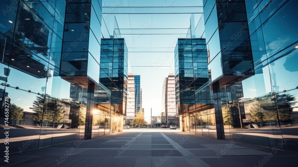 Building and entrance to an office building next to a contemporary high ...