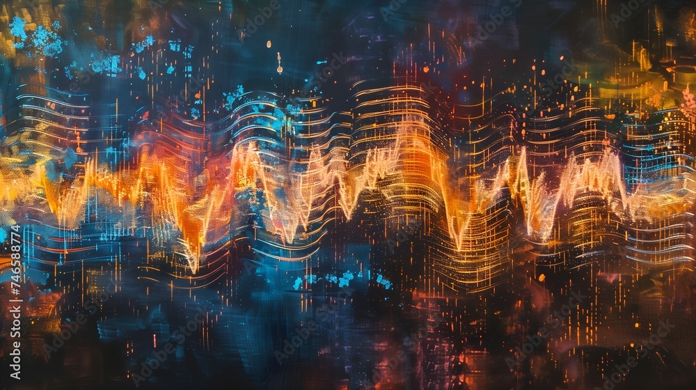 Visual symphony of sound waves, translating musical notes into a ...