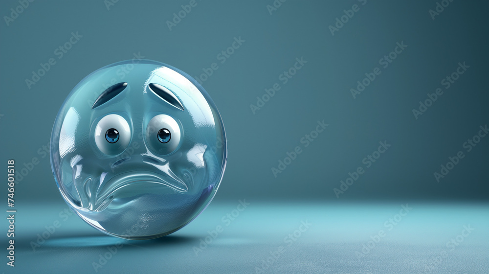 transparent 3d real emoji sad face isolated on plain blue studio ...