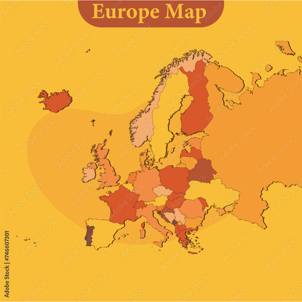 National map of Europe map vector with regions and cities lines and ...