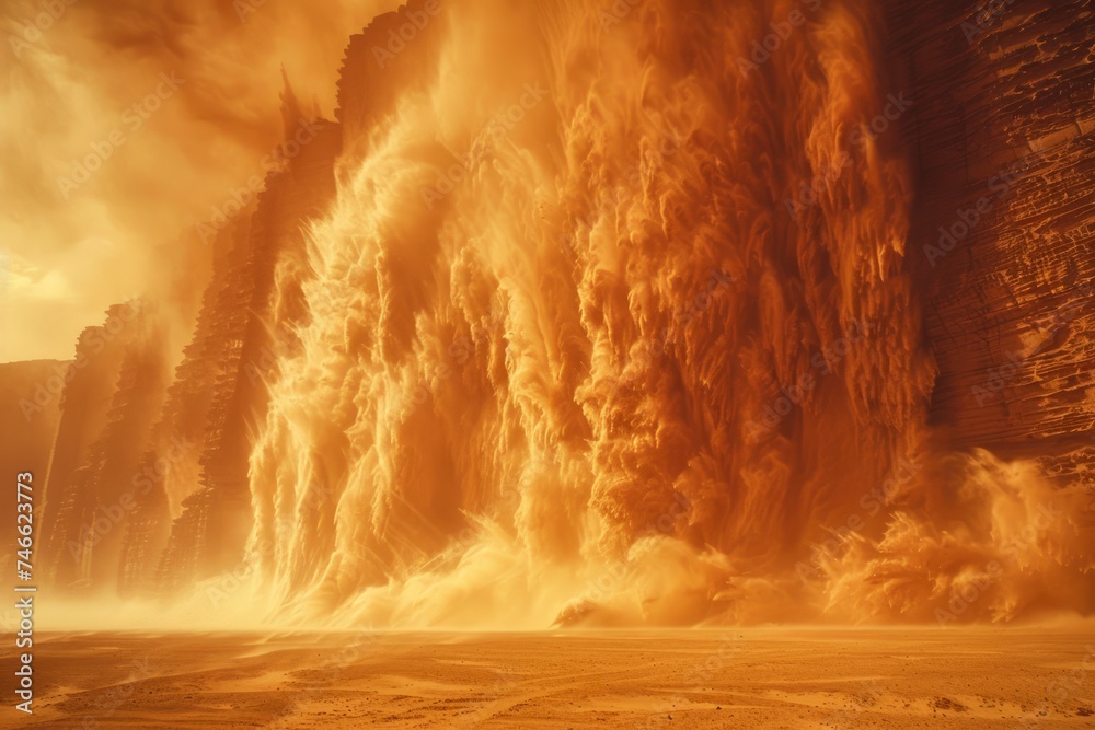 Majestic Desert Sandstorm with Towering Dust Clouds at Sunset – A ...