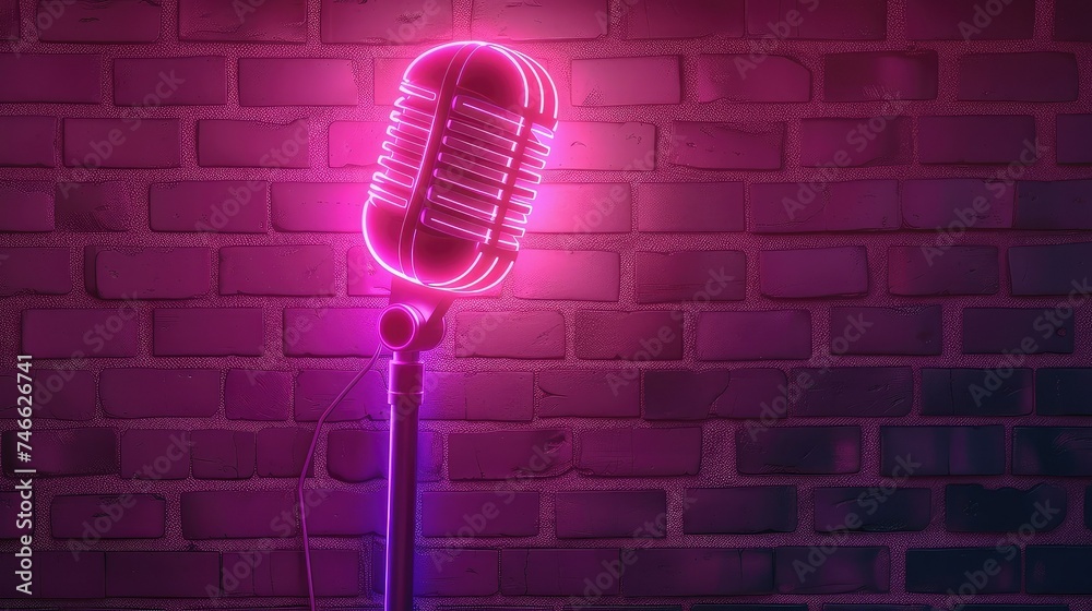 Neon sign of microphone frame logo for decoration and covering on the ...