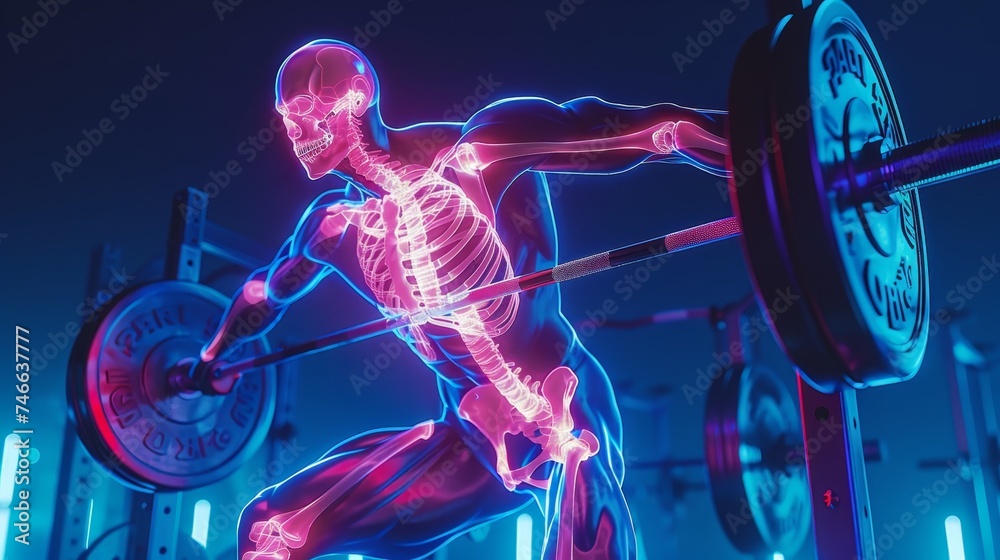 A 3D anatomical visualization of a human skeleton performing a ...