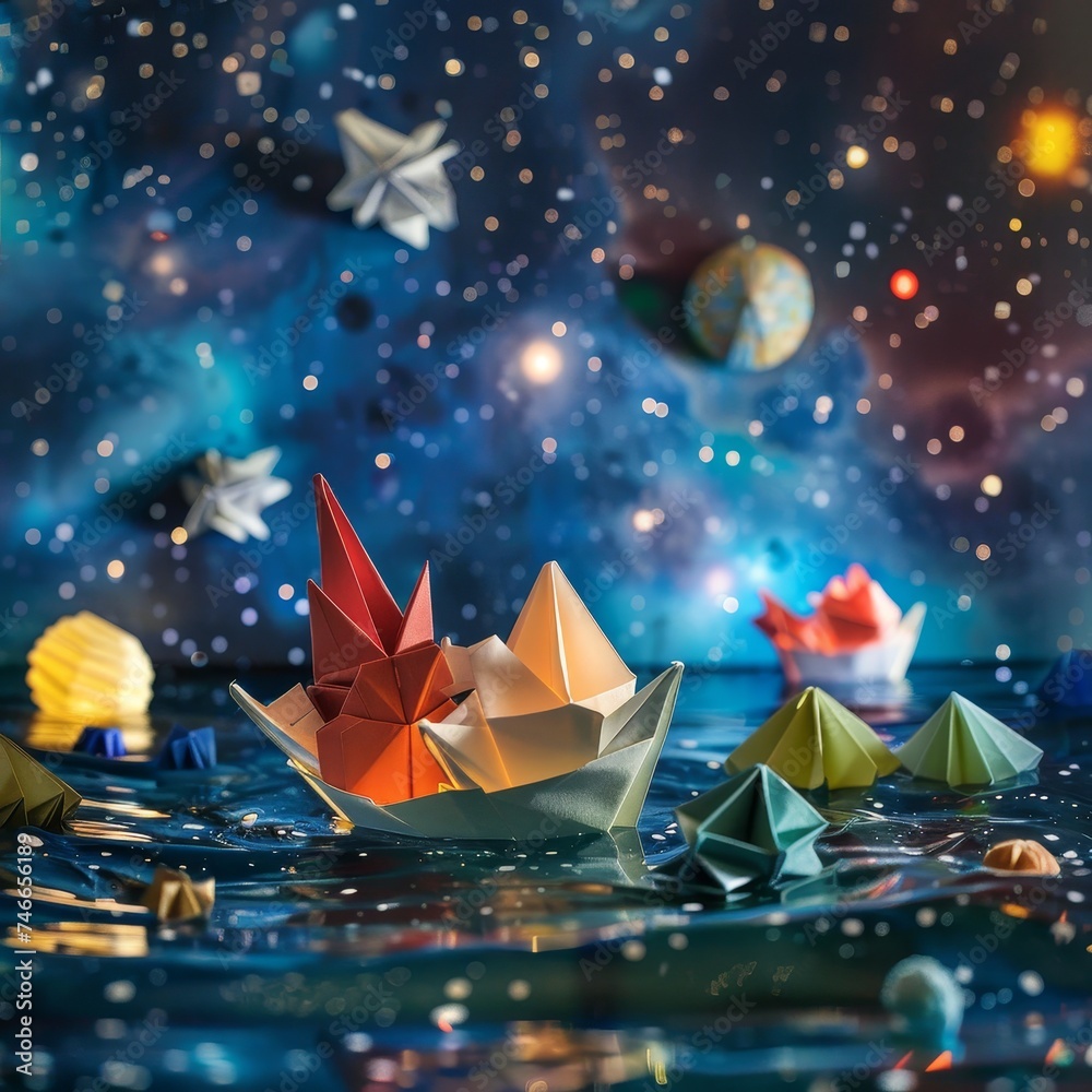 Space pirates folding origami maps leading to treasure planets, with a ...