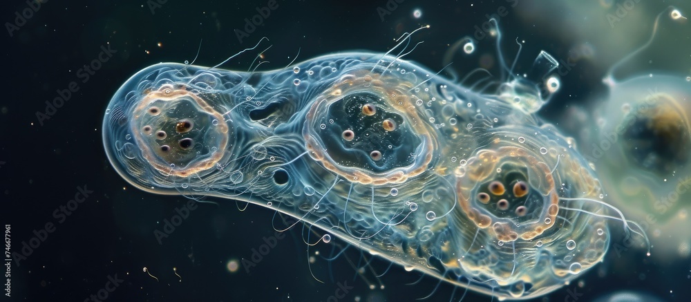 An animal cell, specifically an Amoeba Proteus, is shown engulfing a ...