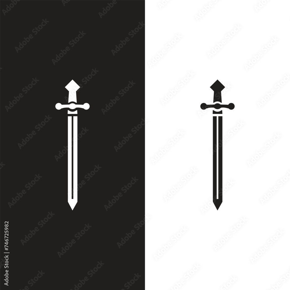 Swords in flat style and silhouettes isolated on white background. Icon ...