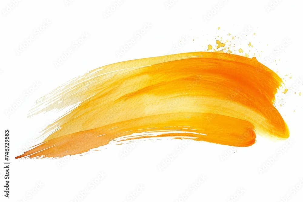 Vibrant yellow paint swipe isolated on a white backdrop. Abstract brush ...