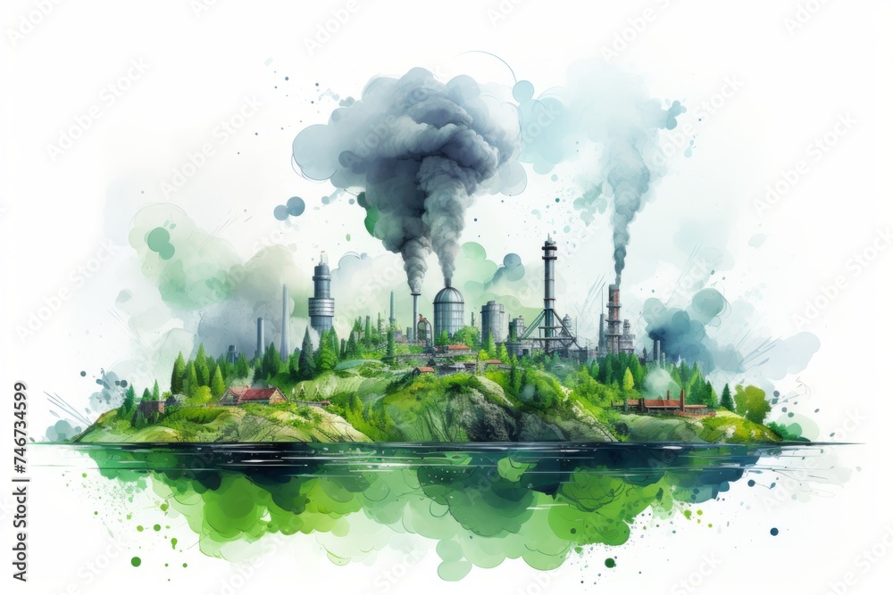 Eco-solution concept. Planet Earth with pollution, shows industrial ...