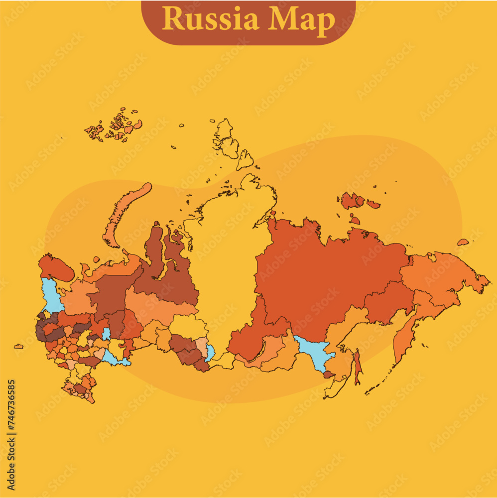 National map of Russia map vector with regions and cities lines and ...