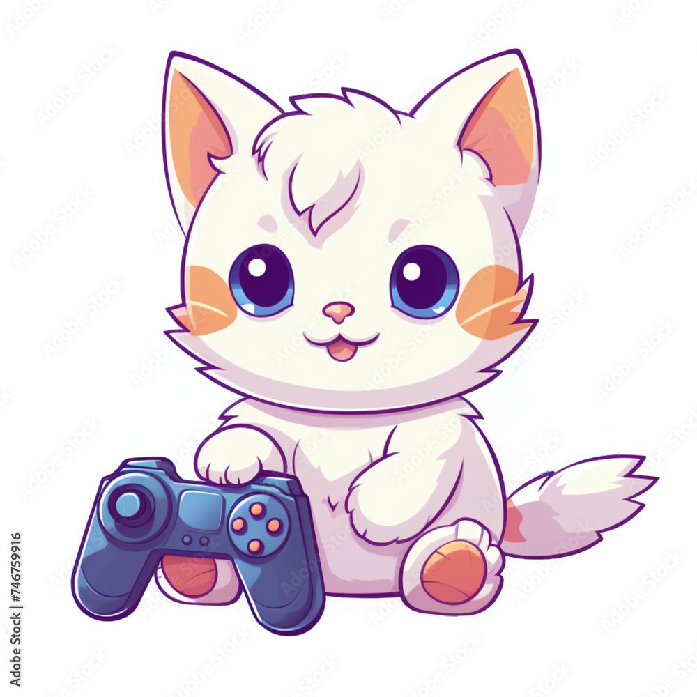 Cute Cat Gaming Icon Illustration isolated, png, Animal Game Icon ...