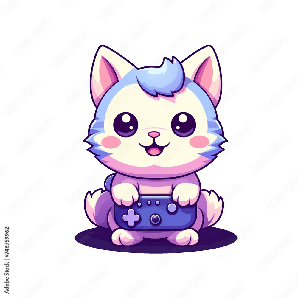Cute Cat Gaming Icon Illustration isolated, png, Animal Game Icon ...
