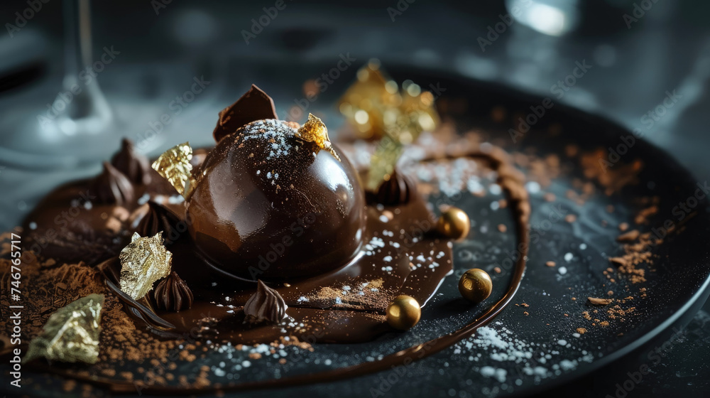 Exploding chocolate sphere with golden highlights - A visually stunning ...