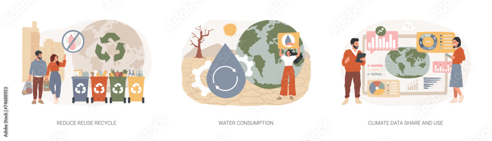 Save the planet isolated concept vector illustration set. Reduce Reuse ...