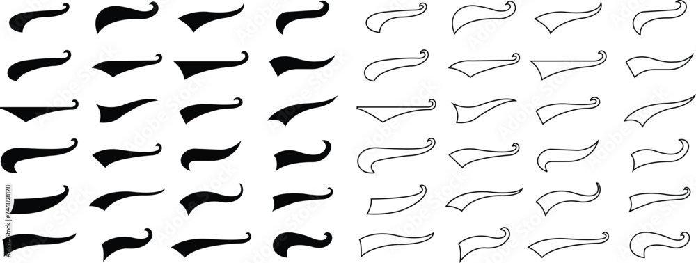 Set of Swoosh and swoop underline typography tails shape in flat styles ...
