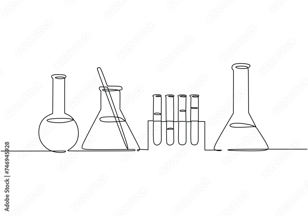 Lab experiment tools in continuous single one line art drawing ...