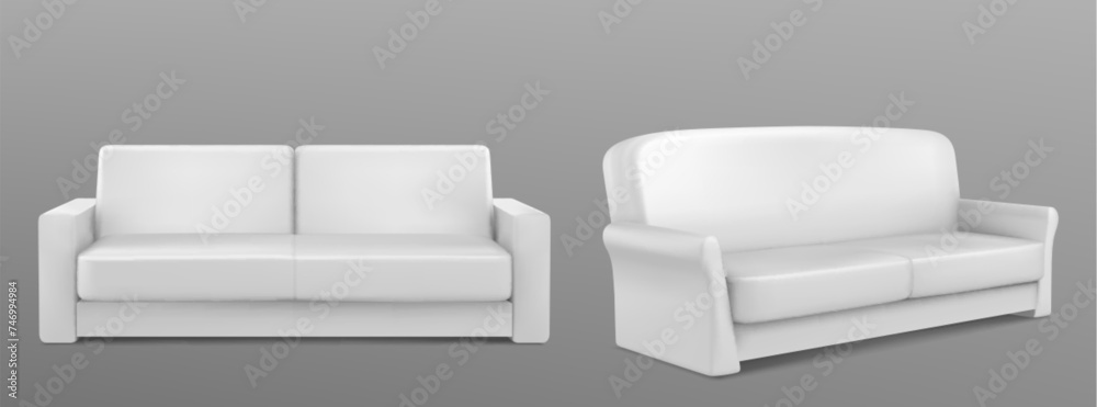 White sofa 3d with fabric surface. Realistic vector illustration set of ...