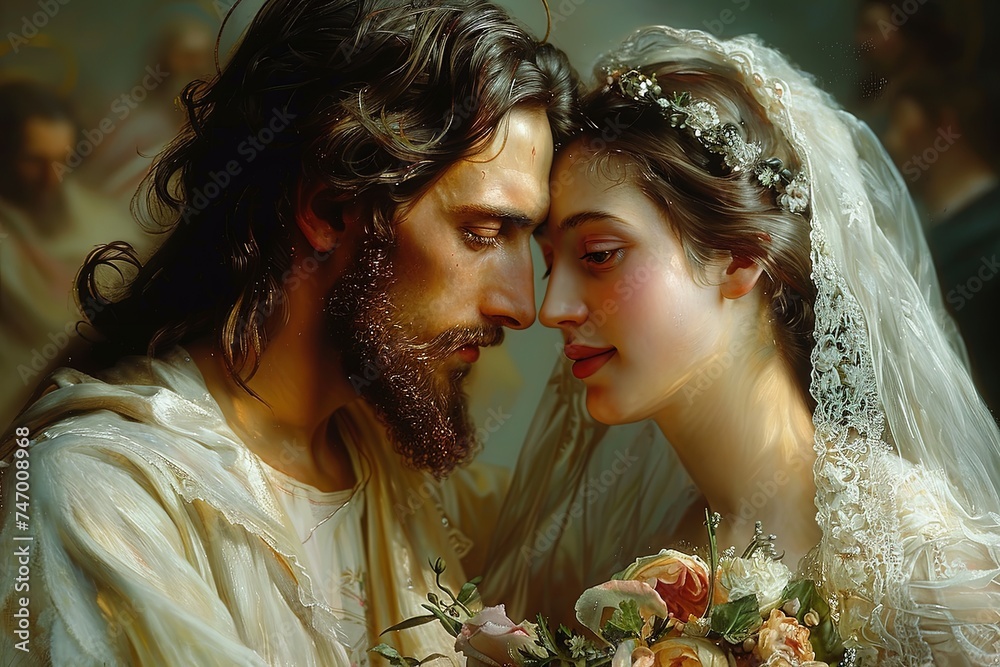 Jesus Christ with bride, Bible story. Stock Illustration | Adobe Stock