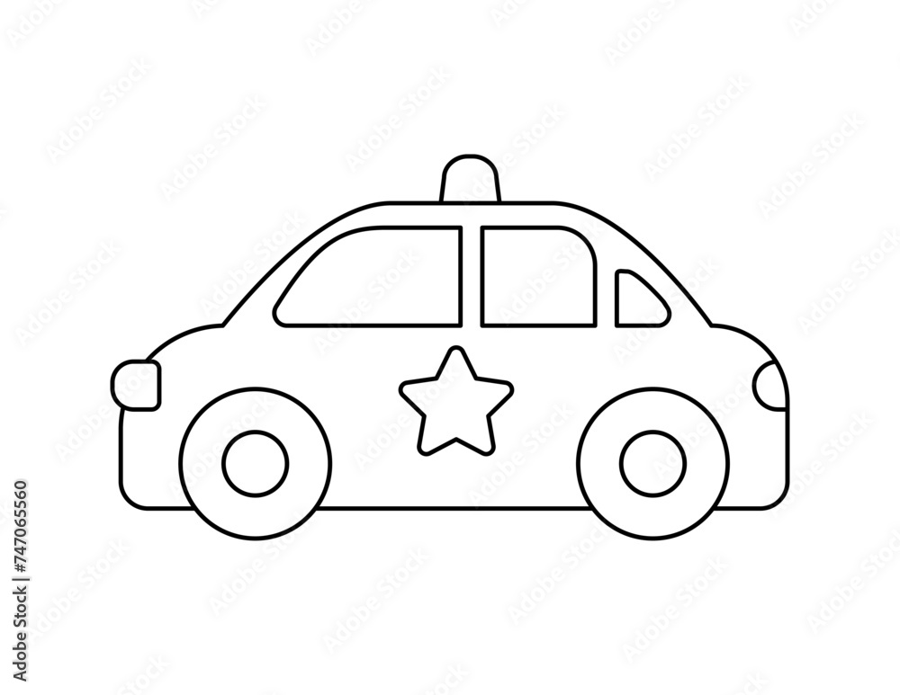 police car outline for coloring book template, police car illustration ...