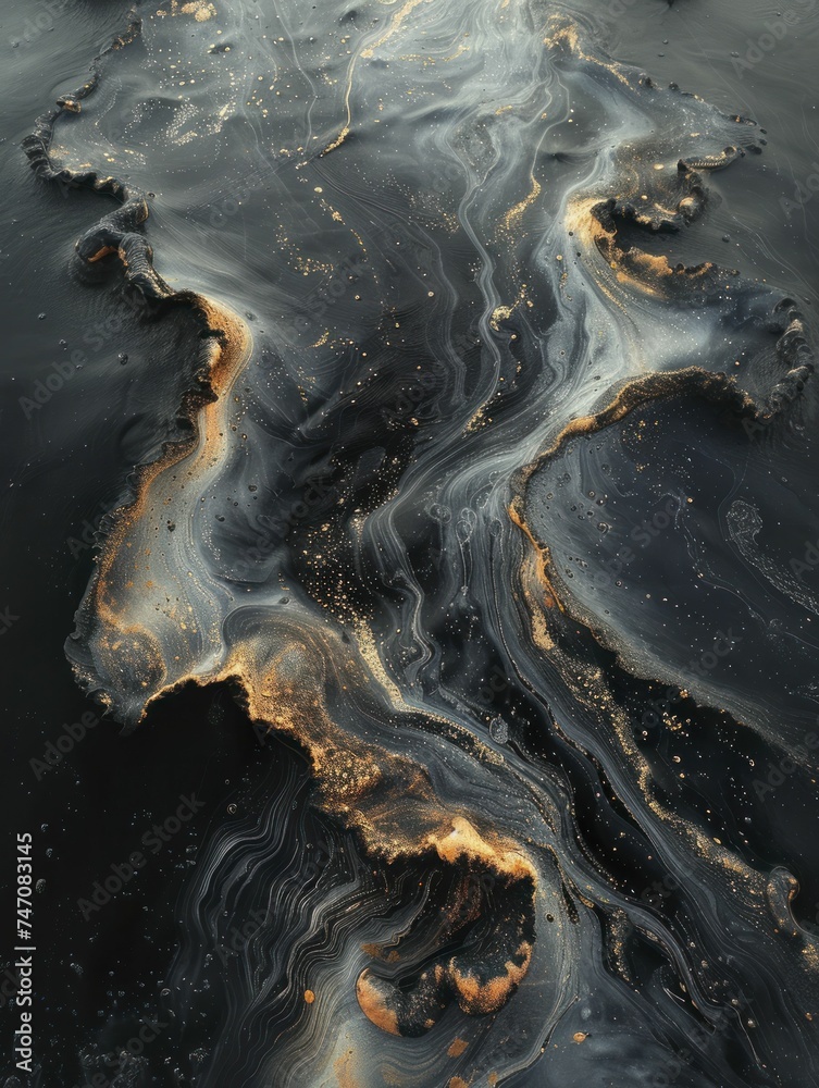 The sheen of oil spills on water creates a mesmerizing texture showing ...