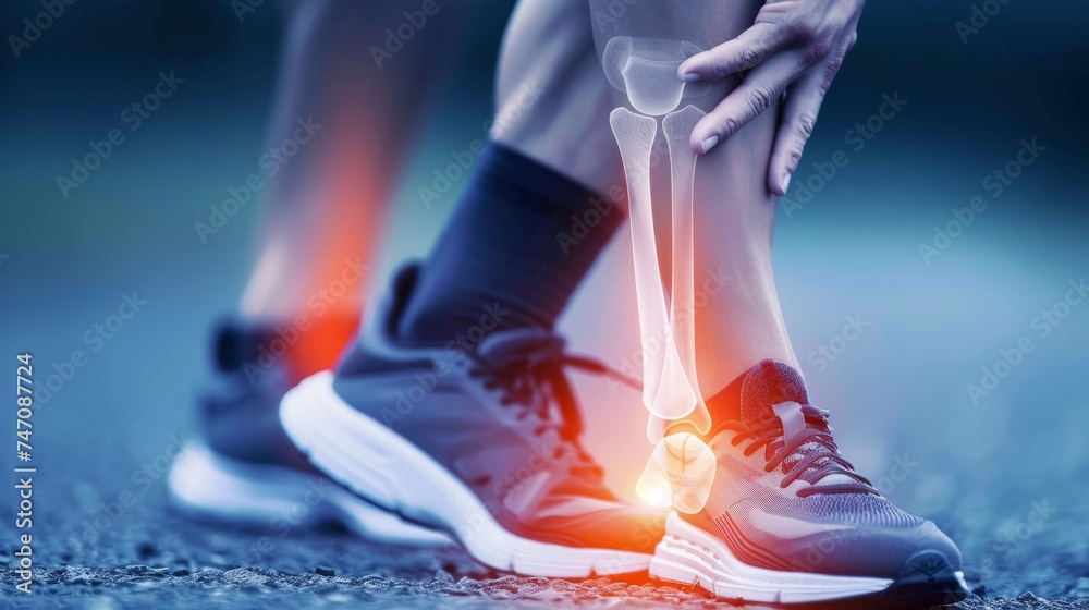 Sprained Ankle During a Run - A runner stopping abruptly, reaching down ...
