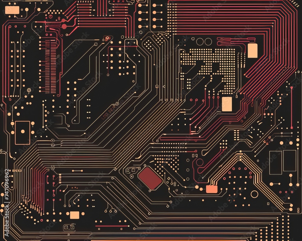 Schematic beauty a PCB with highlighted microchips and traces for ...