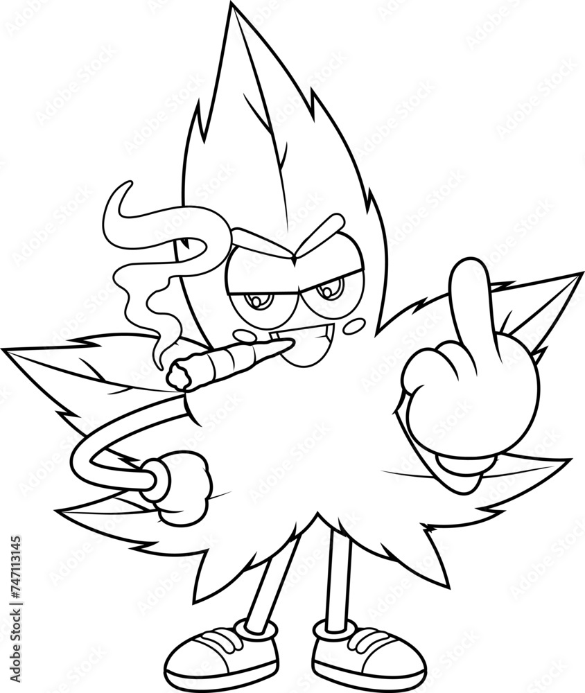 Outlined Angry Marijuana Leaf Cartoon Character With A Joint Showing ...