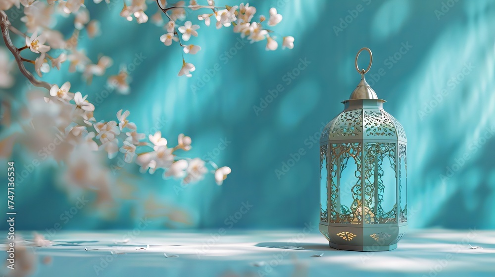 Turkish Tasbeeh and traditional lantern, both in light blue Ramadan ...