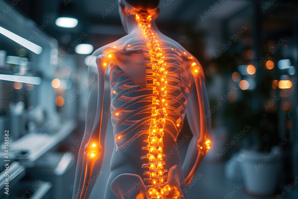 Lumbar and cervical spine hernia, neck pain, woman suffering from ...