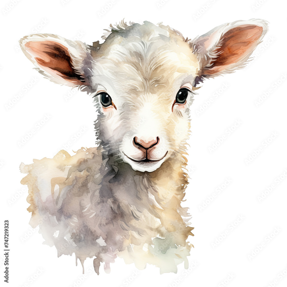 Lamb portrait watercolor clipart illustration on transparent background ...