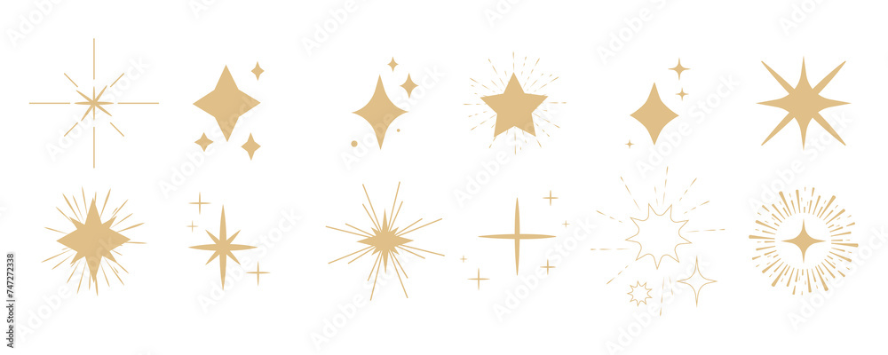 Star blink doodle gold sparkle, set sparkle fireworks, holiday party explosion isolated on white ...