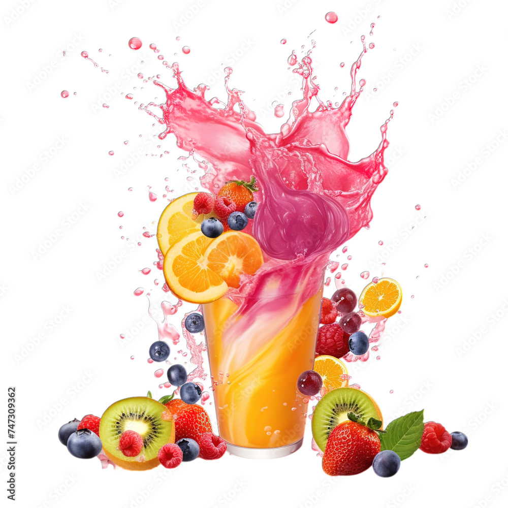Vibrant fruit smoothies splash isolated on a transparent background ...