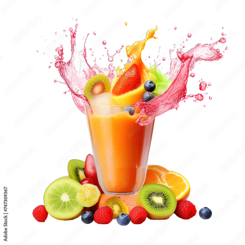 Vibrant fruit smoothies splash isolated on a transparent background ...