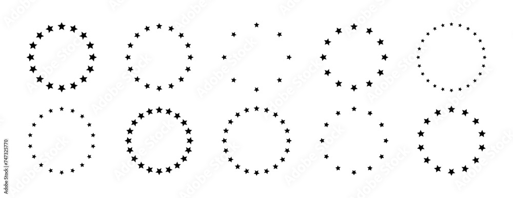 Stars of various sizes arranged in circle. Design element, ornament ...