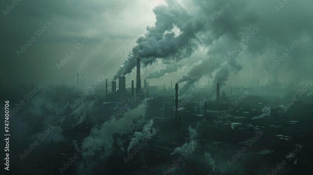 Stock-Illustration „Landscape of pollution in City, Polluted Factory over Smog in the Air and ...