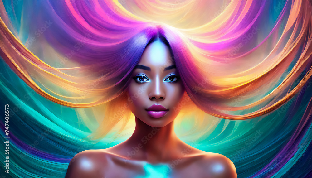 Photo Stock Magnifique portrait serré d'une femme noire aux cheveux ...