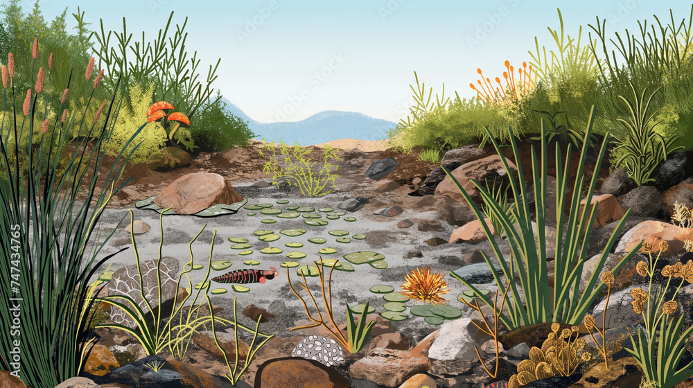 Serene Freshwater Oasis: A Lush Pond Ecosystem Teeming with Aquatic ...