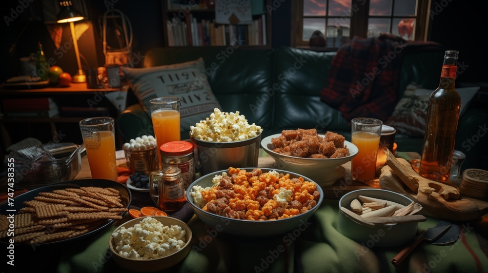 The cozy ambiance of movie night comes alive in this close-up, where ...