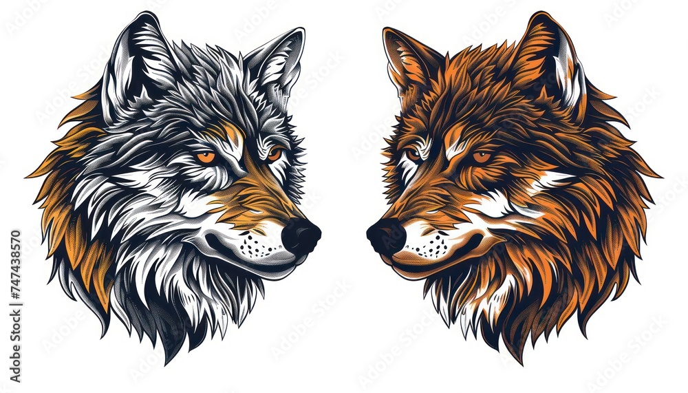 wolf head design on a white background vector illustration, primitive ...