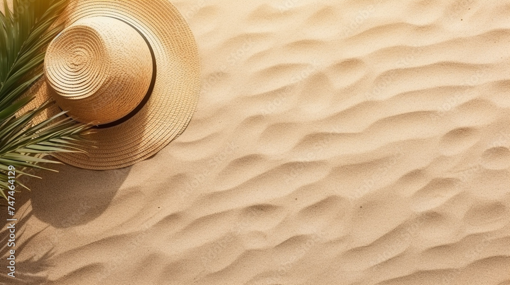 Sandy beach background top view with visible sand texture. Backdrop for ...