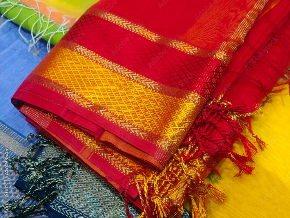 Handmade Indian sari, saree with golden details, woman wear on festival ...