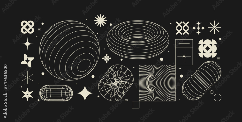 Vector graphic assets set in acid style, retro futuristic background ...