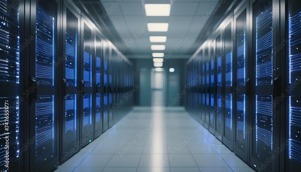 Photo Stock Shot of Corridor in Working Data Center Full of Rack Servers and Supercomputers with ...
