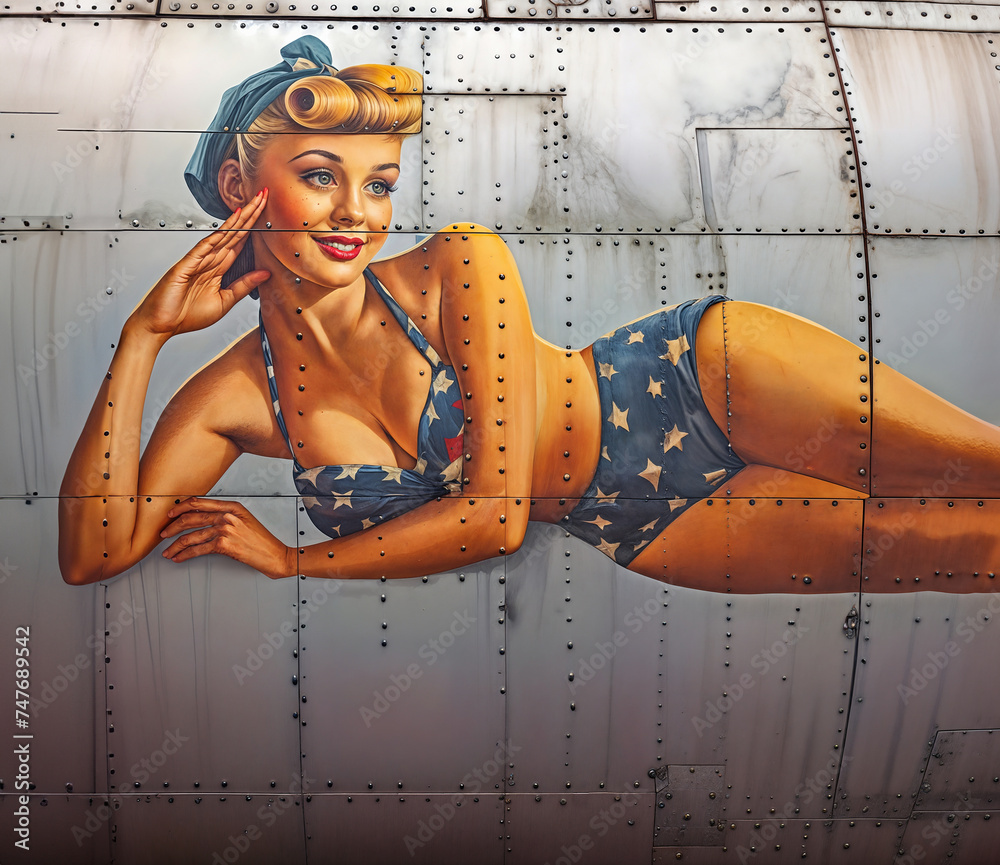Stock-Illustration „Illustration of vintage World War 2 Bomber Nose Art Pinup girl saluting and ...