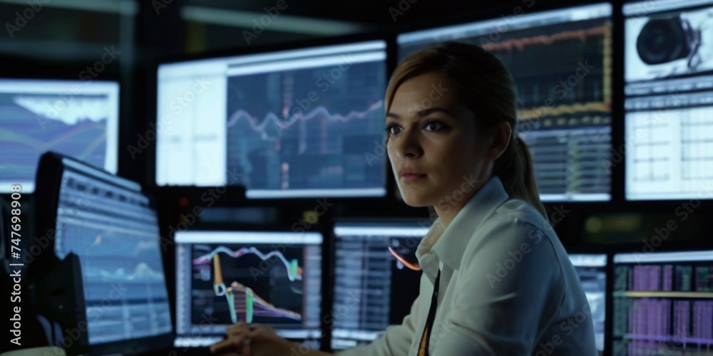 female engineer sitting at a desk in a control room, Women engineer ...