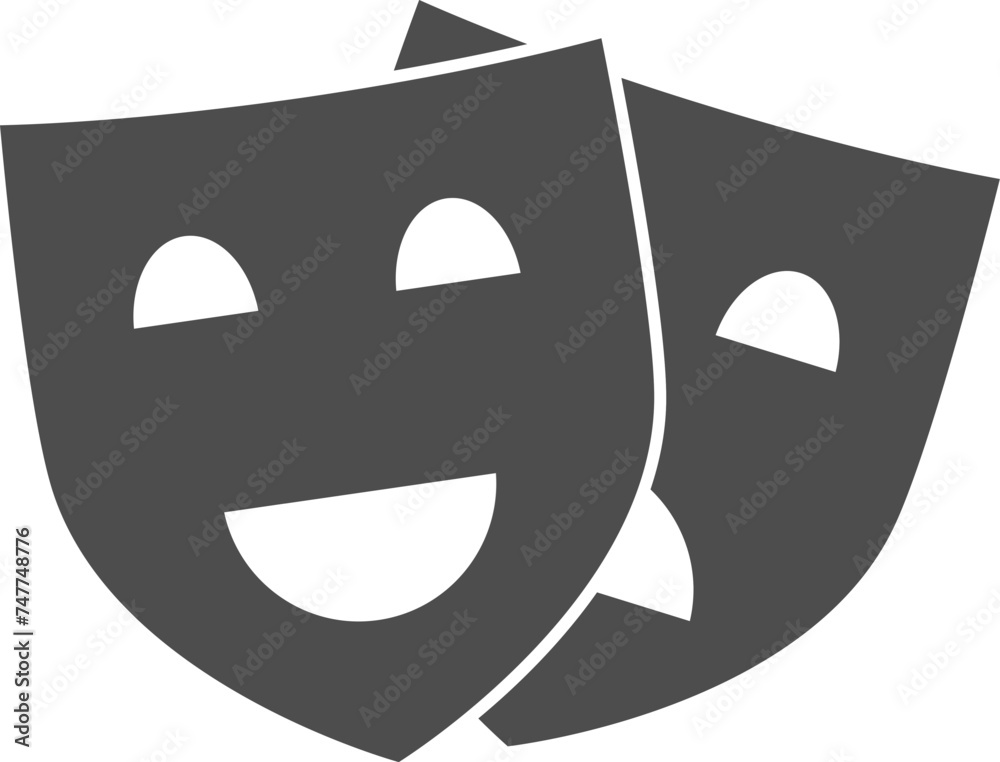 Theatrical mask icons. Theater, theatre mask signs. Happy and unhappy ...