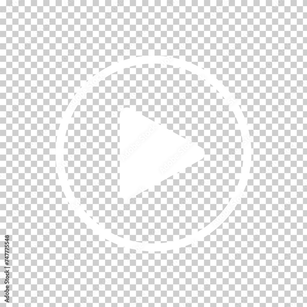 White Play button icon on transparent background. Video player sign ...